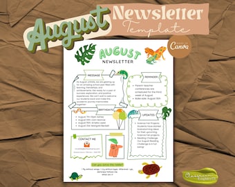 August Newsletter Template, Editable Newsletter, Monthly Newsletter ...