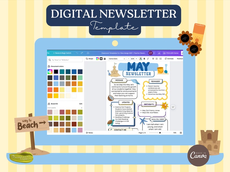 May Newsletter Template, Editable Newsletter, Monthly Newsletter ...