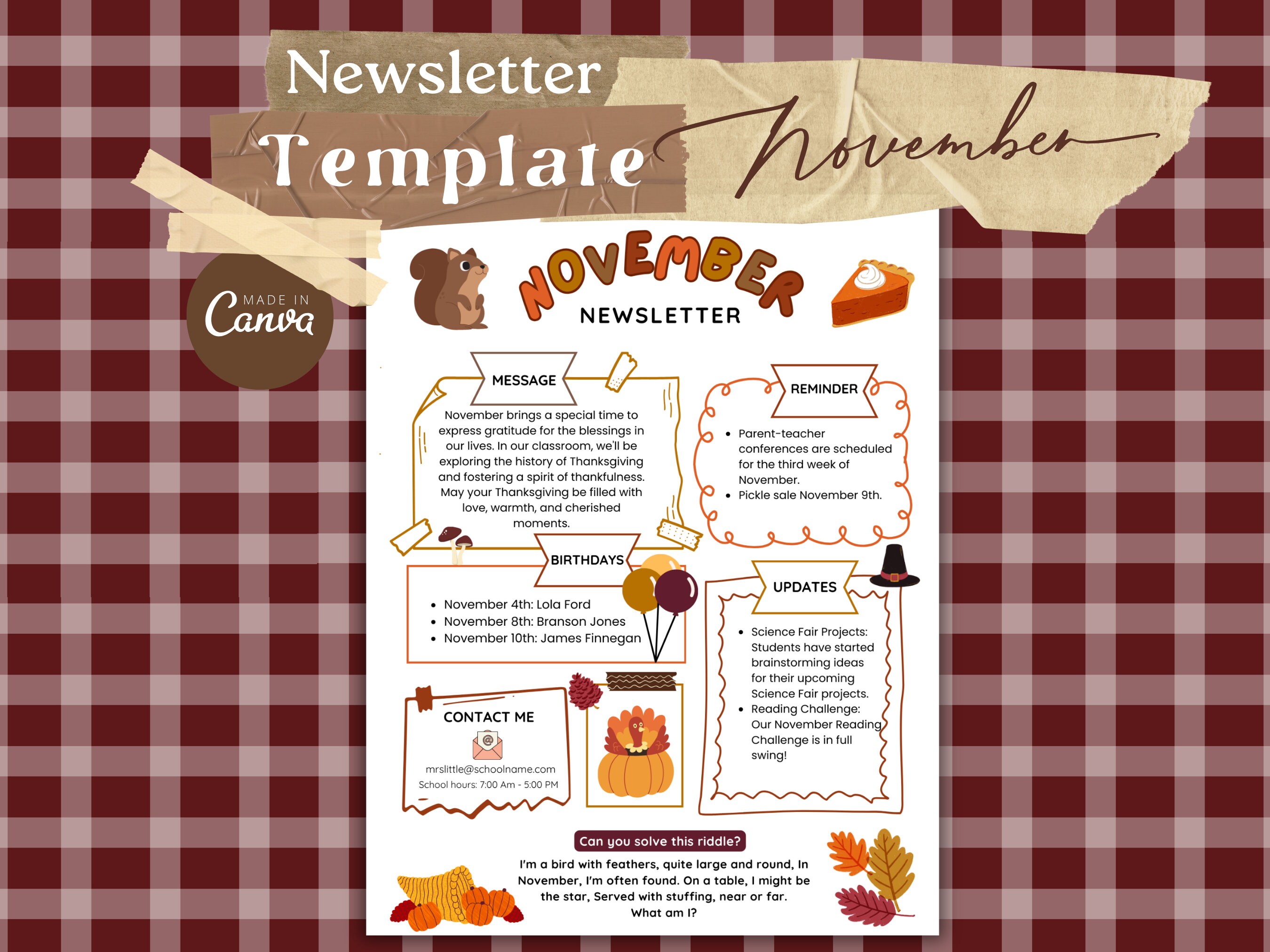November Newsletter Template, Editable Newsletter, Monthly Newsletter ...