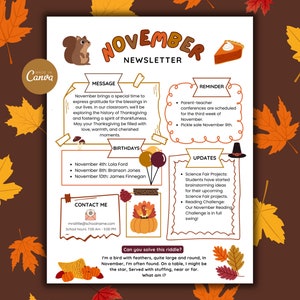 Thanksgiving Newsletter, November Newsletter Template, Fall Newsletter ...