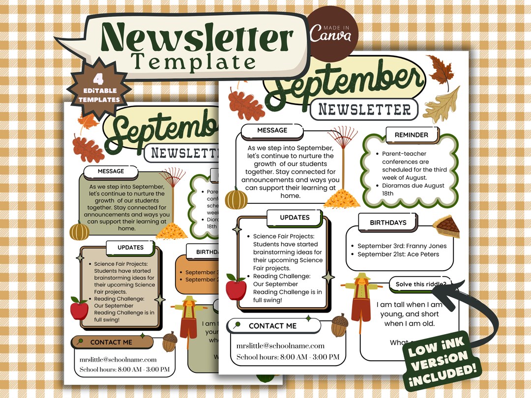 September Newsletter, Template Newsletter, Autumn Newsletter, Monthly ...