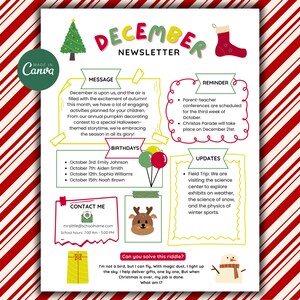 December Newsletter, Christmas Newsletter Template, Preschool ...