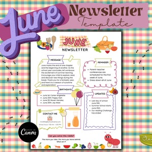 June Newsletter Template, Editable Newsletter, Monthly Newsletter ...
