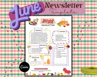 June Newsletter Template, Editable Newsletter, Monthly Newsletter ...