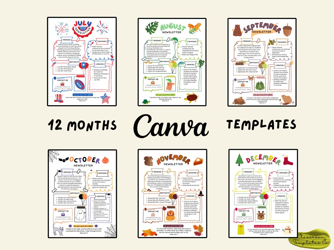 12 Month Newsletter Template Bundle, Preschool Newsletter, Weekly ...