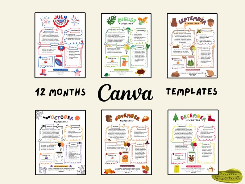 12 Month Newsletter Template Bundle, Preschool Newsletter, Weekly ...