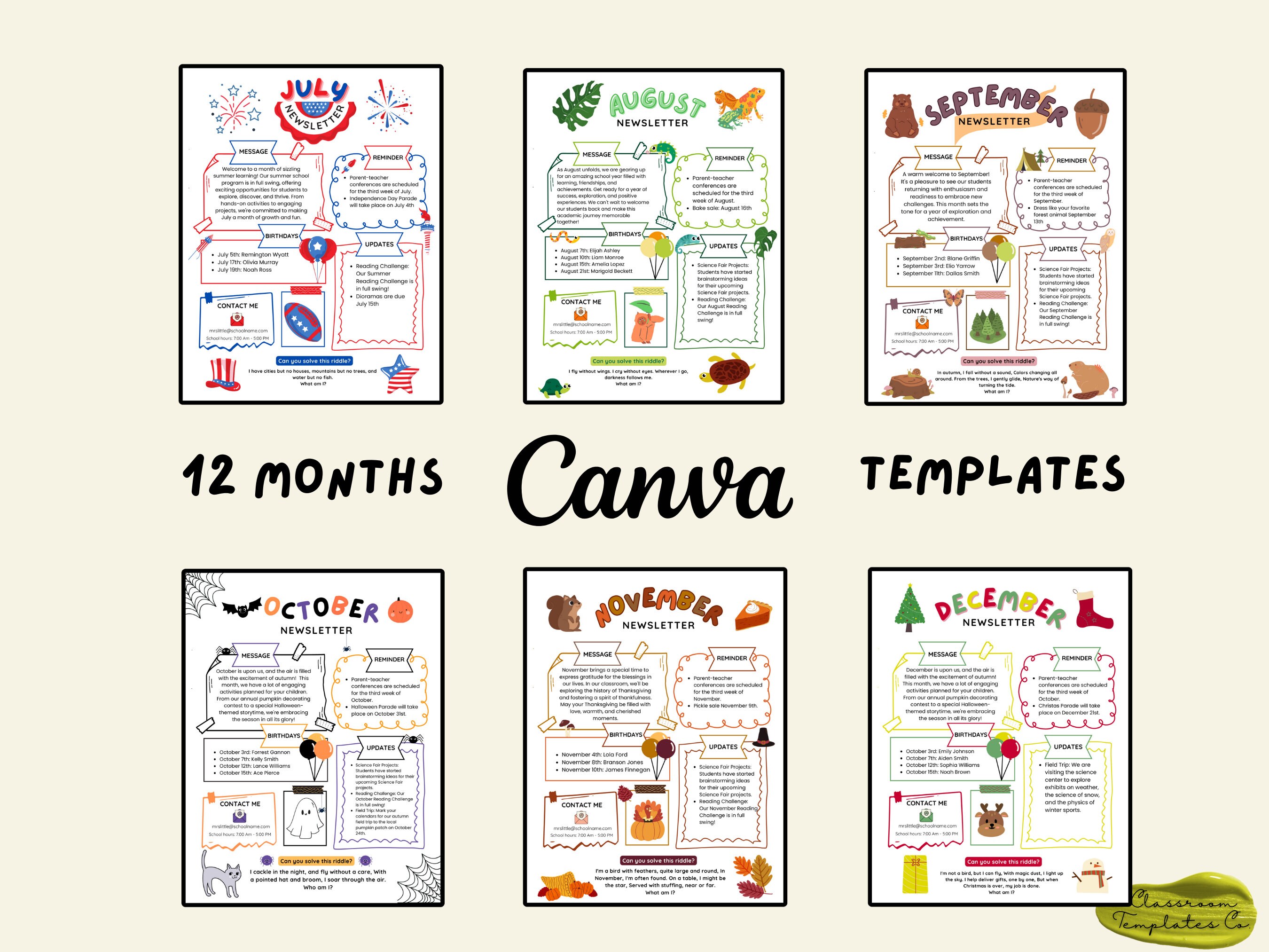 12 Month Newsletter Template Bundle, Preschool Newsletter, Weekly ...