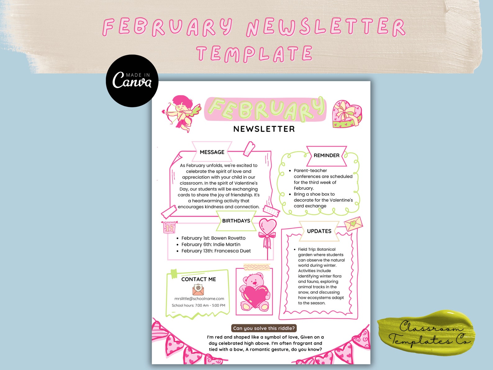 February Newsletter Template, Editable Newsletter, Monthly Newsletter ...