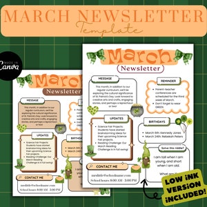 March Newsletter Template, Editable Newsletter, Monthly Newsletter ...