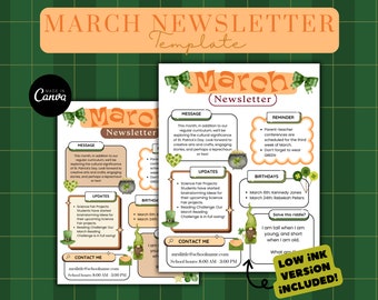 March Newsletter Template, Editable Newsletter, Monthly Newsletter ...