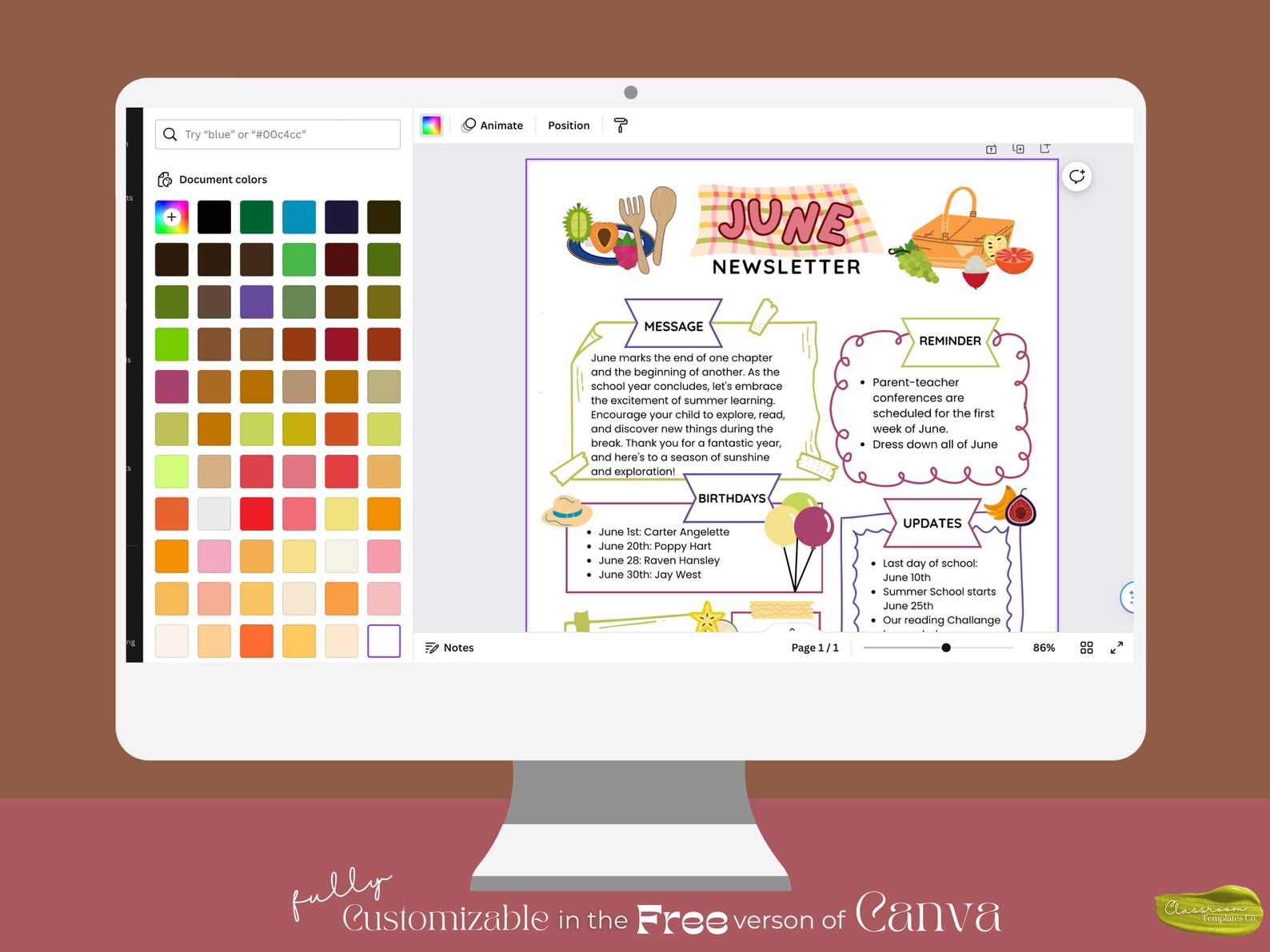 June Newsletter Template, Editable Newsletter, Monthly Newsletter ...