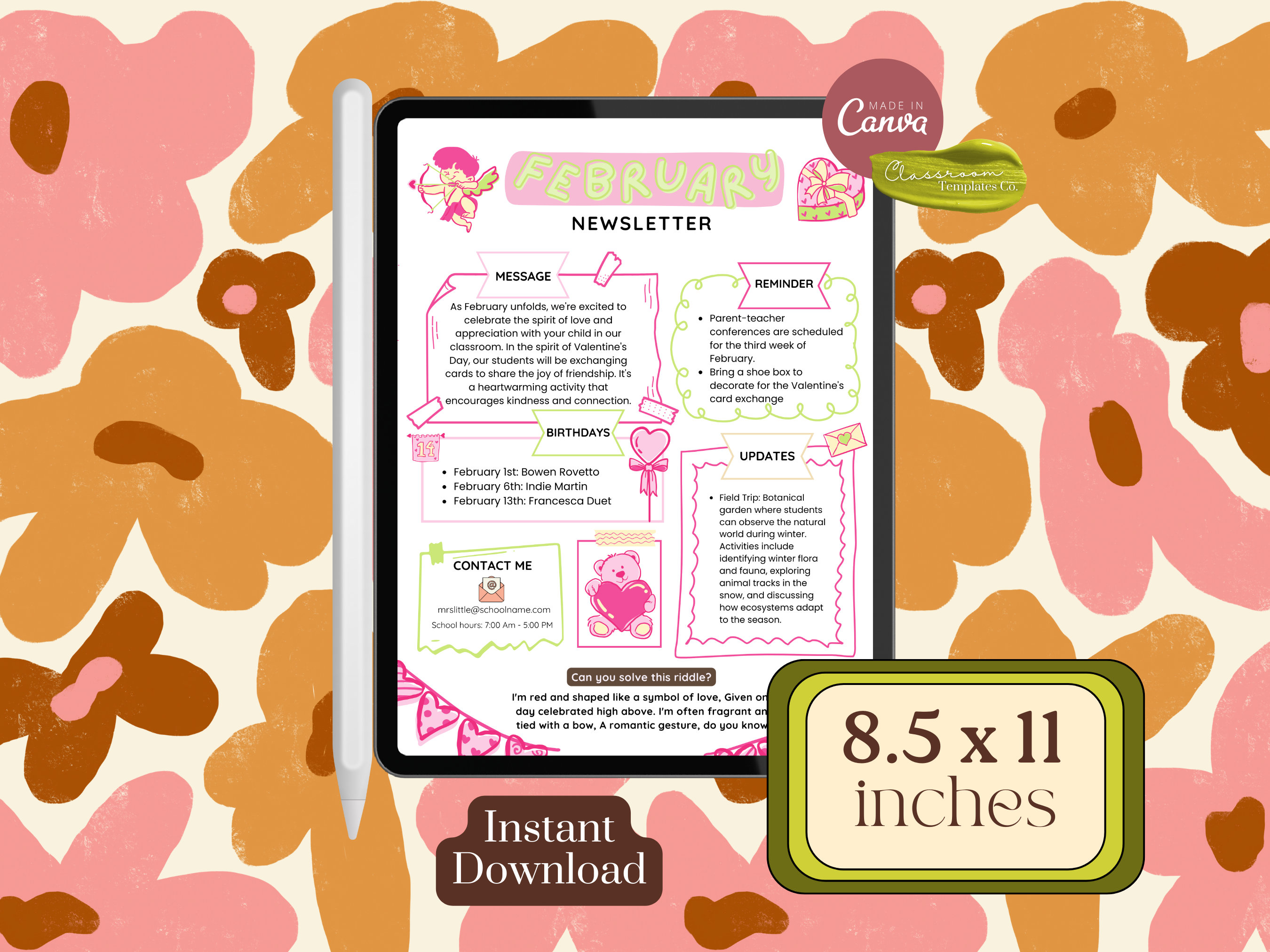 February Newsletter Template, Editable Newsletter, Monthly Newsletter ...