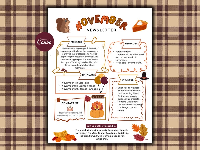 November Newsletter Template, Editable Newsletter, Monthly Newsletter ...