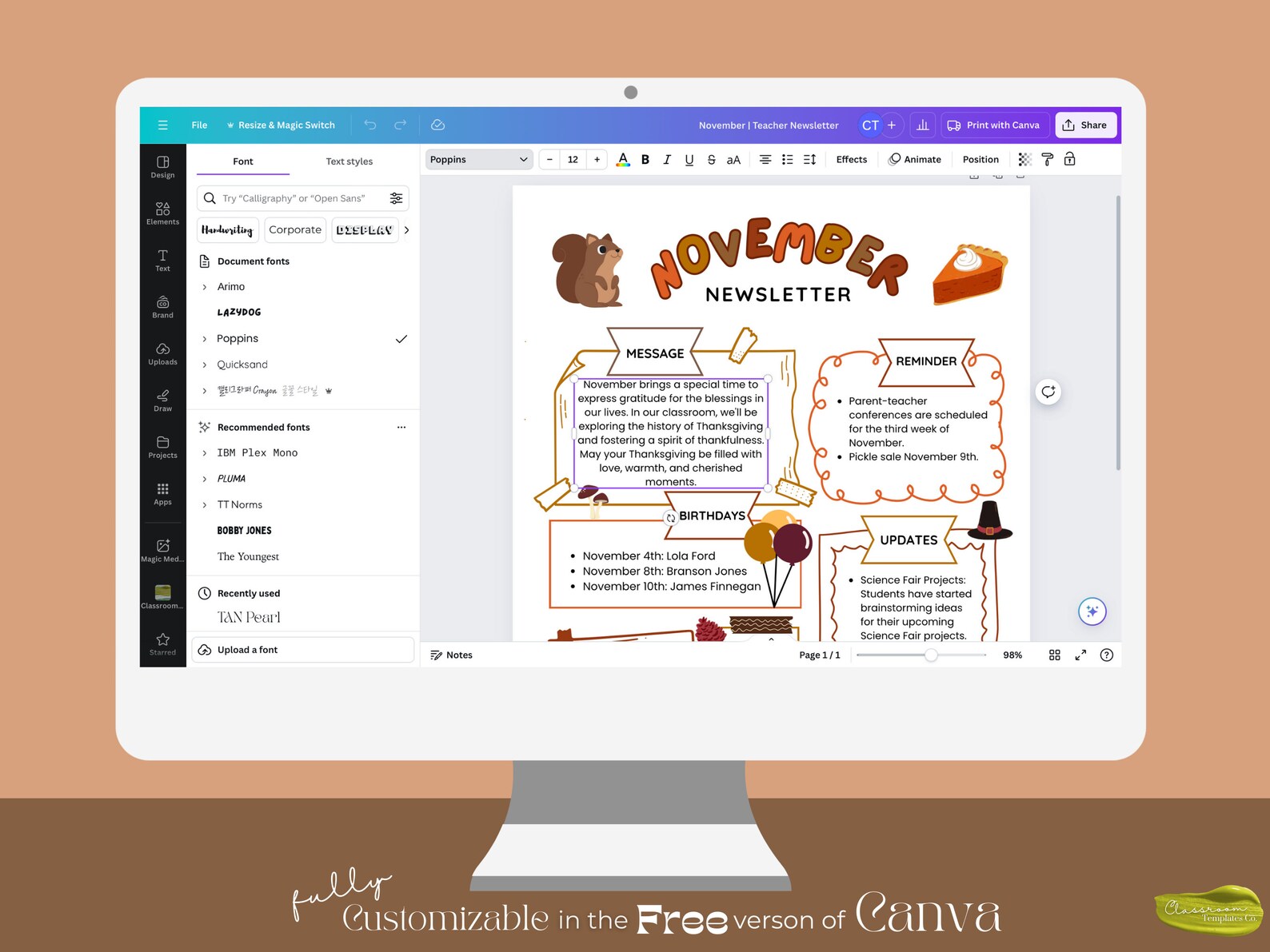 Thanksgiving Newsletter, November Newsletter Template, Fall Newsletter ...