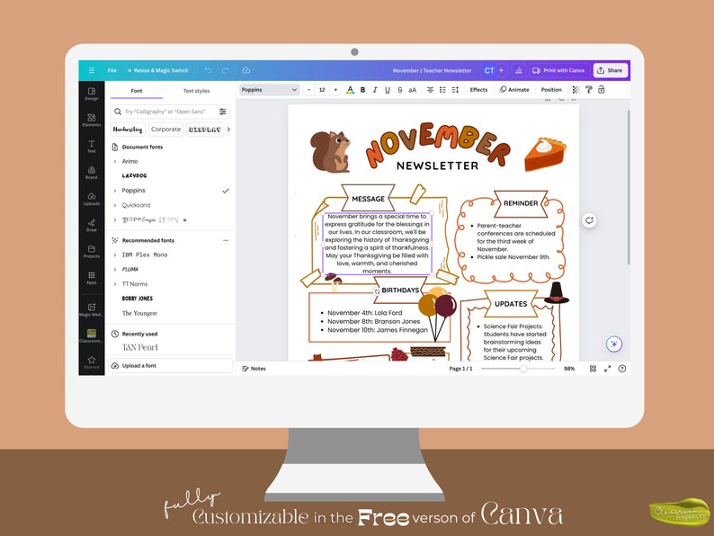 Thanksgiving Newsletter, November Newsletter Template, Fall Newsletter ...