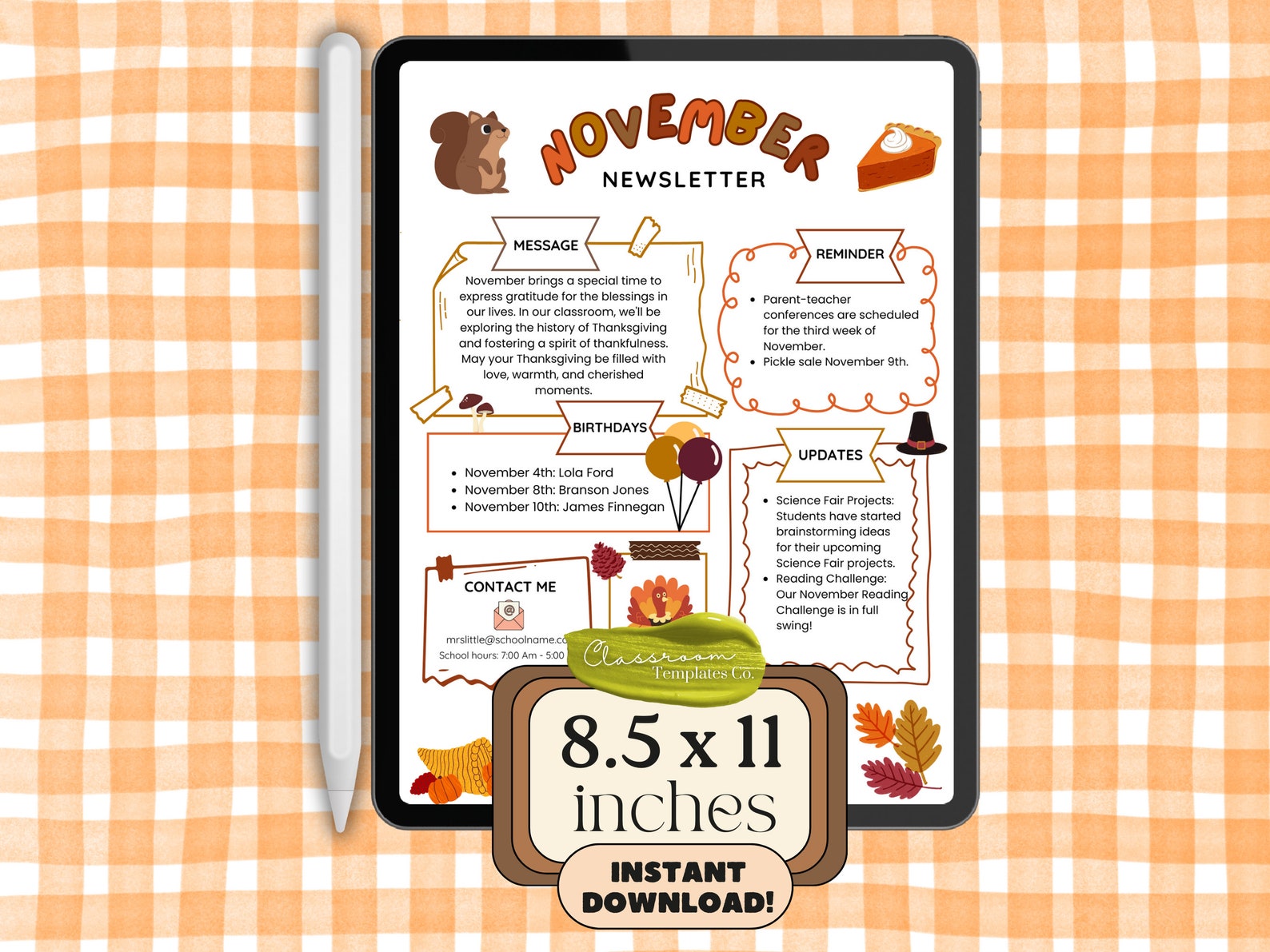 Thanksgiving Newsletter, November Newsletter Template, Fall Newsletter ...