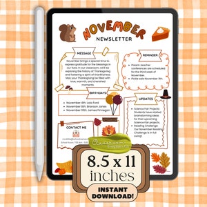 Thanksgiving Newsletter, November Newsletter Template, Fall Newsletter ...
