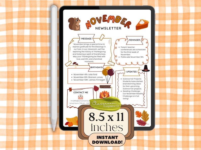 Thanksgiving Newsletter, November Newsletter Template, Fall Newsletter ...