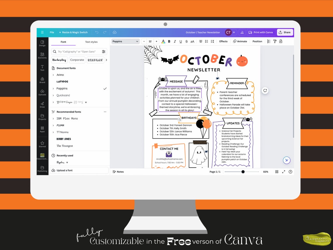 October Newsletter Template, Editable Newsletter, Monthly Newsletter ...
