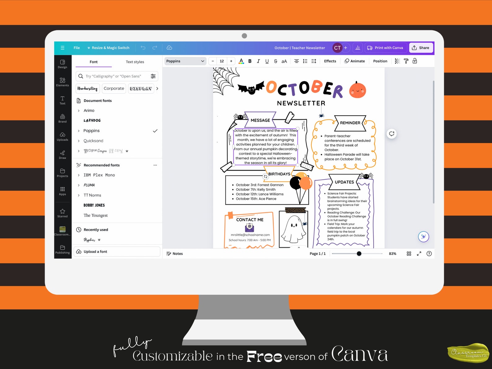 October Newsletter Template, Editable Newsletter, Monthly Newsletter ...