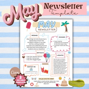 Teacher Newsletter for May Editable Newsletter Monthly Newsletter May ...