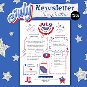 July Newsletter, July Newsletter Template, Editable Newsletter, Monthly ...