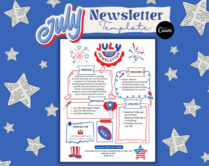 EDITABLE School Newsletter, July Newsletter, 2025 Newsletter, Classroom ...