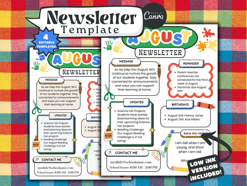 August Newsletter Template, Editable Newsletter, Monthly Newsletter ...