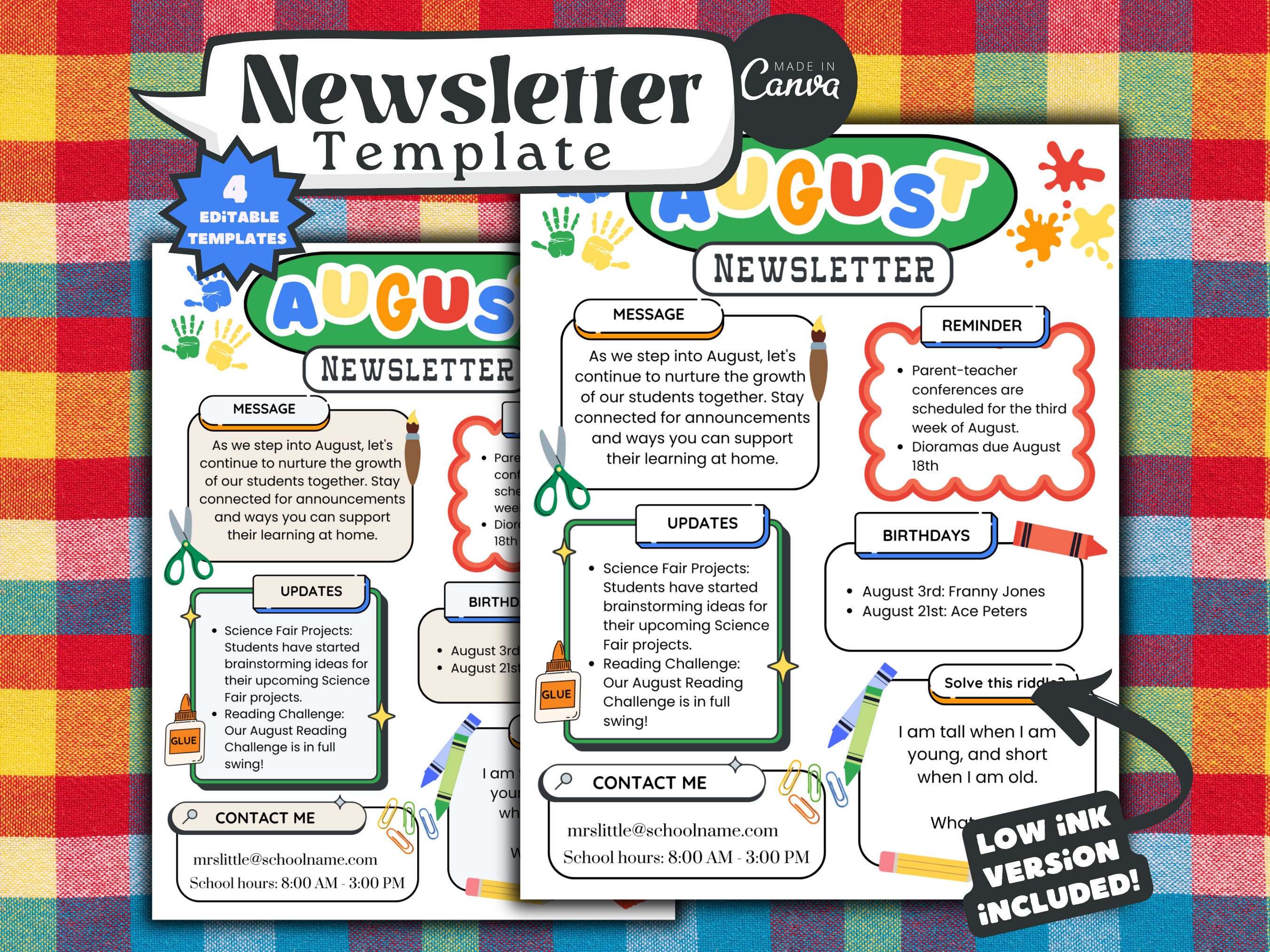 August Newsletter Template, Editable Newsletter, Monthly Newsletter ...