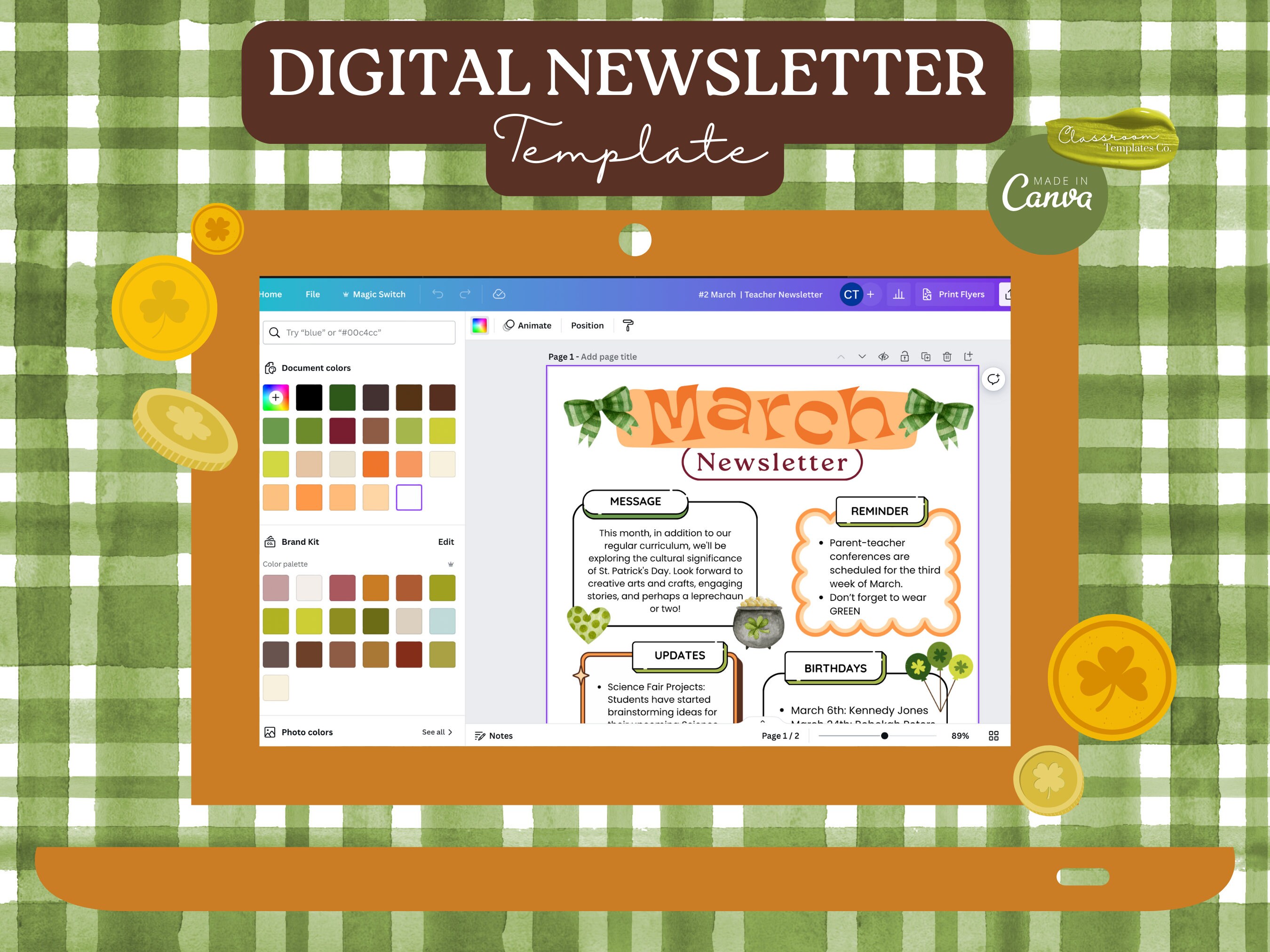 March Newsletter Template, Editable Newsletter, Monthly Newsletter ...