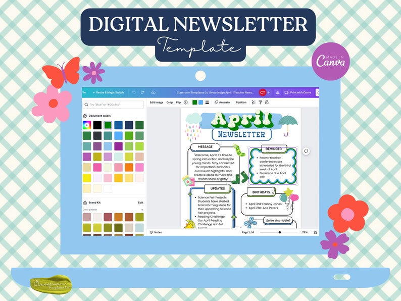 April Newsletter Template, Editable Newsletter, Monthly Newsletter ...
