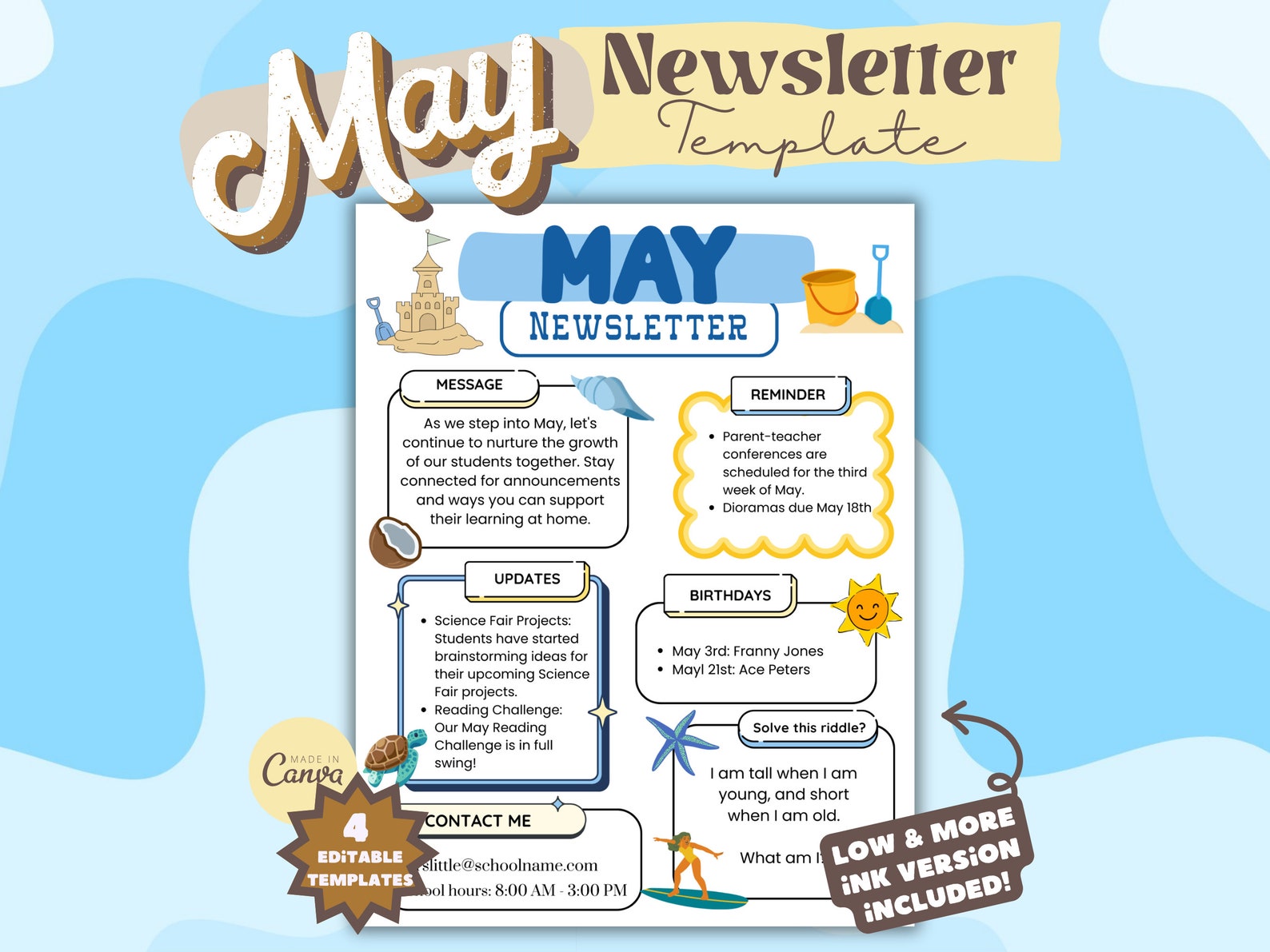 May Newsletter Template, Editable Newsletter, Monthly Newsletter ...