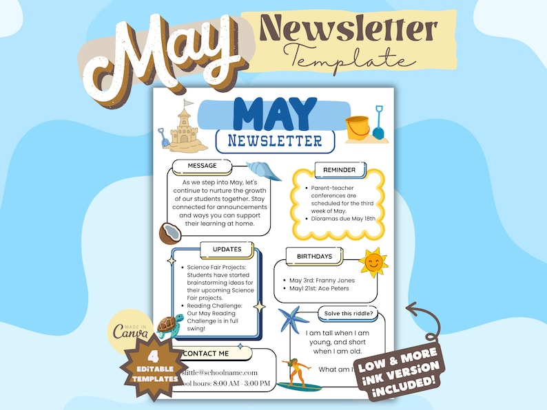 May Newsletter Template, Editable Newsletter, Monthly Newsletter ...
