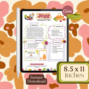 June Newsletter Template, Editable Newsletter, Monthly Newsletter ...