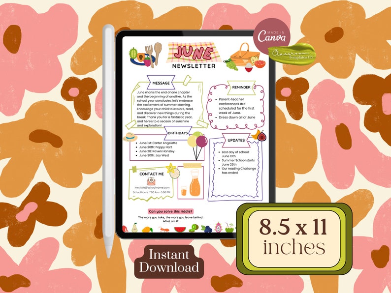 June Newsletter Template, Editable Newsletter, Monthly Newsletter ...