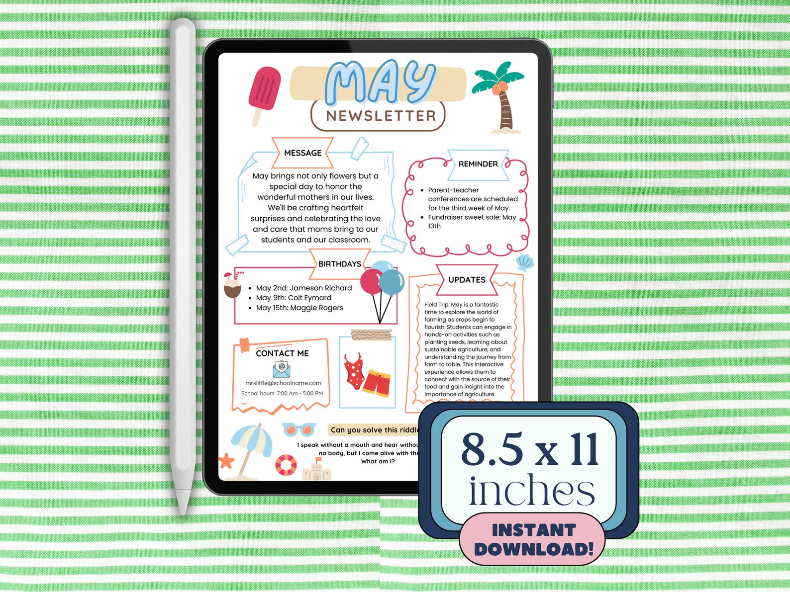 Teacher Newsletter for May Editable Newsletter Monthly Newsletter May ...