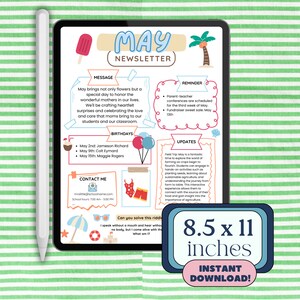 Teacher Newsletter for May Editable Newsletter Monthly Newsletter May ...