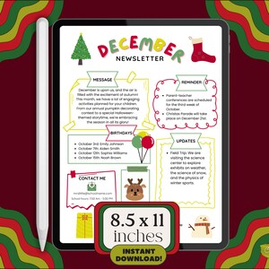 December Newsletter, Christmas Newsletter Template, Preschool ...
