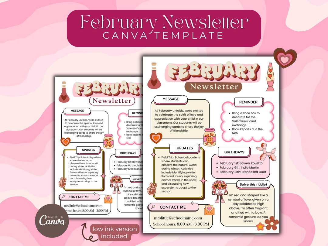 February Newsletter Template Groovy Classroom Newsletter Preschool ...
