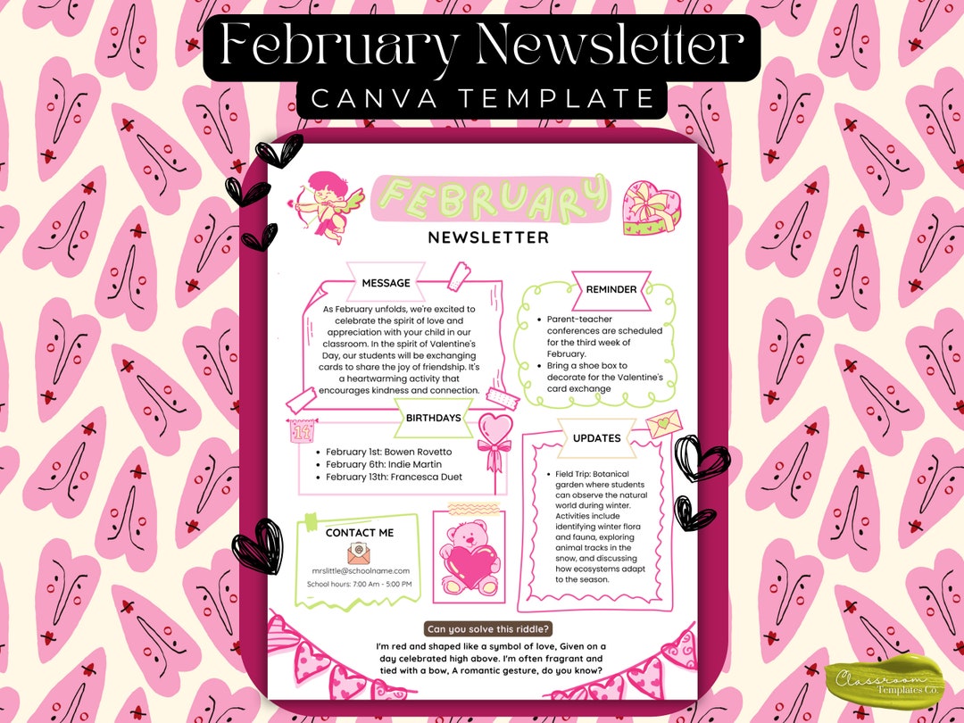 February Newsletter Template, Editable Newsletter, Monthly Newsletter ...