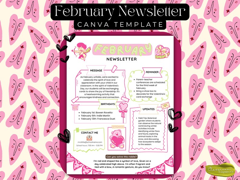 February Newsletter Template, Editable Newsletter, Monthly Newsletter ...