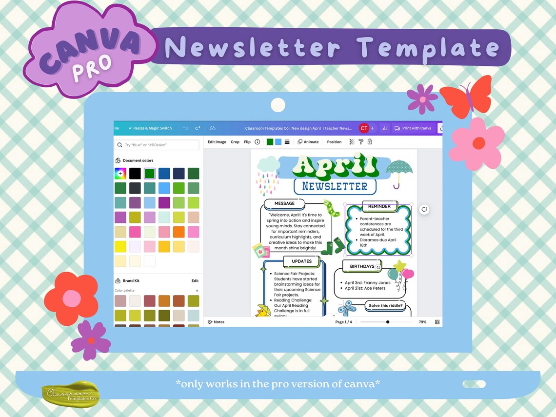April Newsletter Template, Editable Newsletter, Monthly Newsletter ...