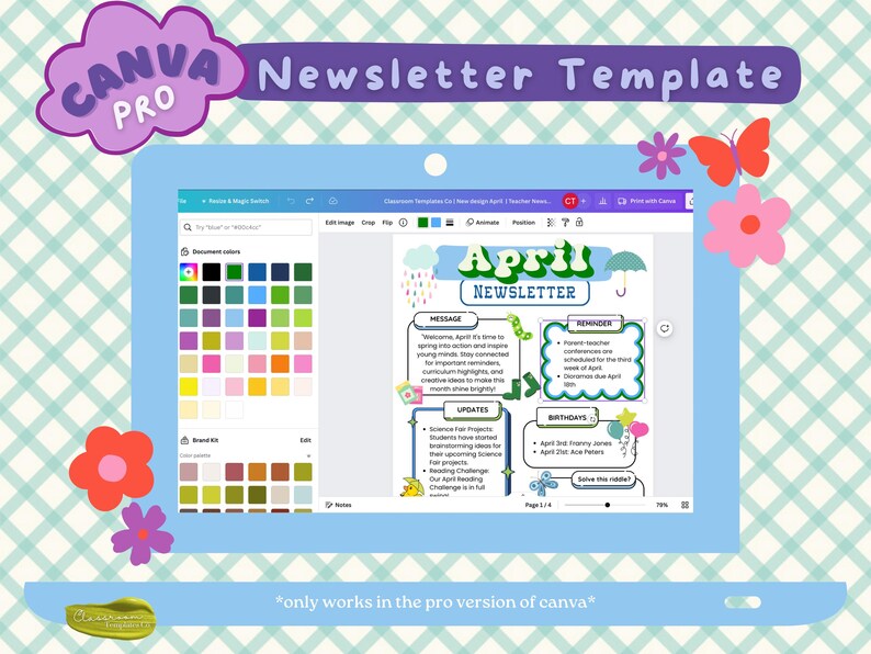 April Newsletter Template, Editable Newsletter, Monthly Newsletter ...