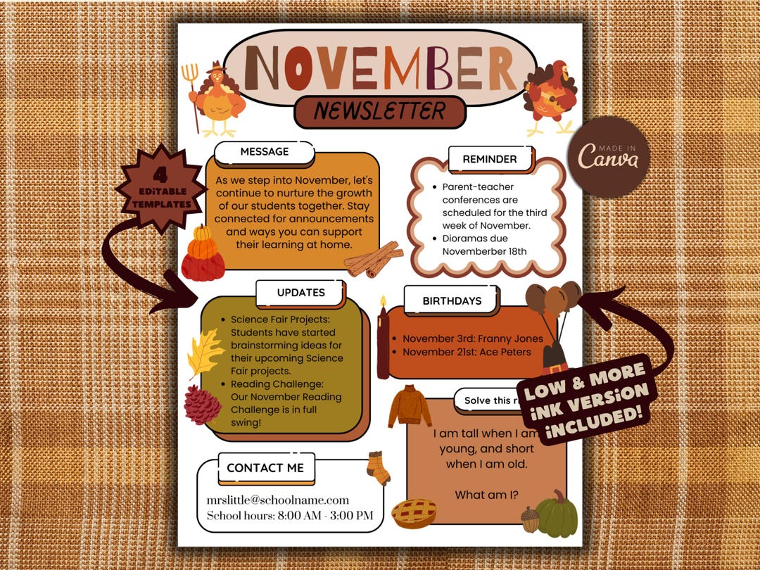 November Newsletter, Preschool Newsletter, Newsletter Template, Autumn ...