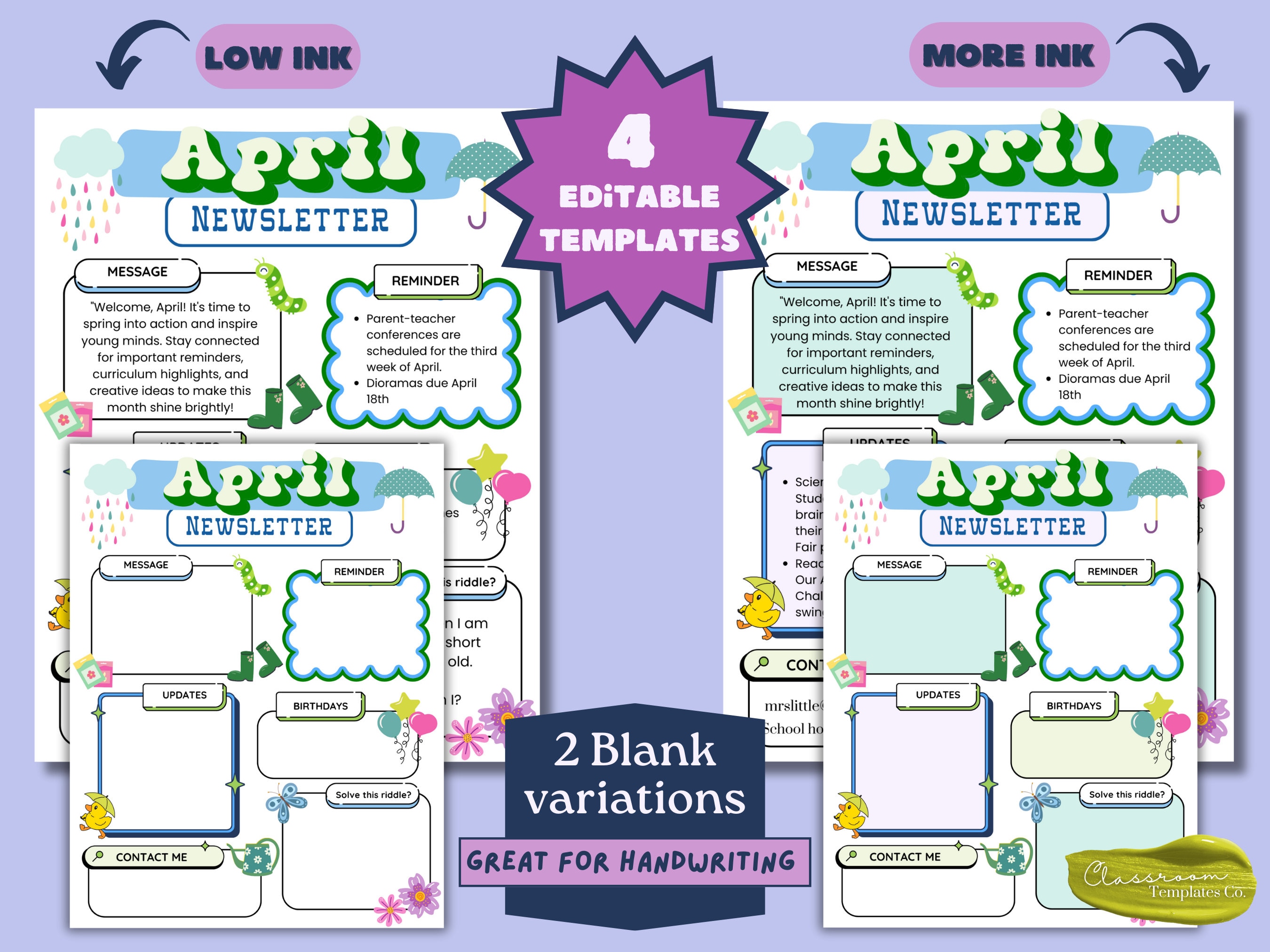 April Newsletter Template, Editable Newsletter, Monthly Newsletter ...