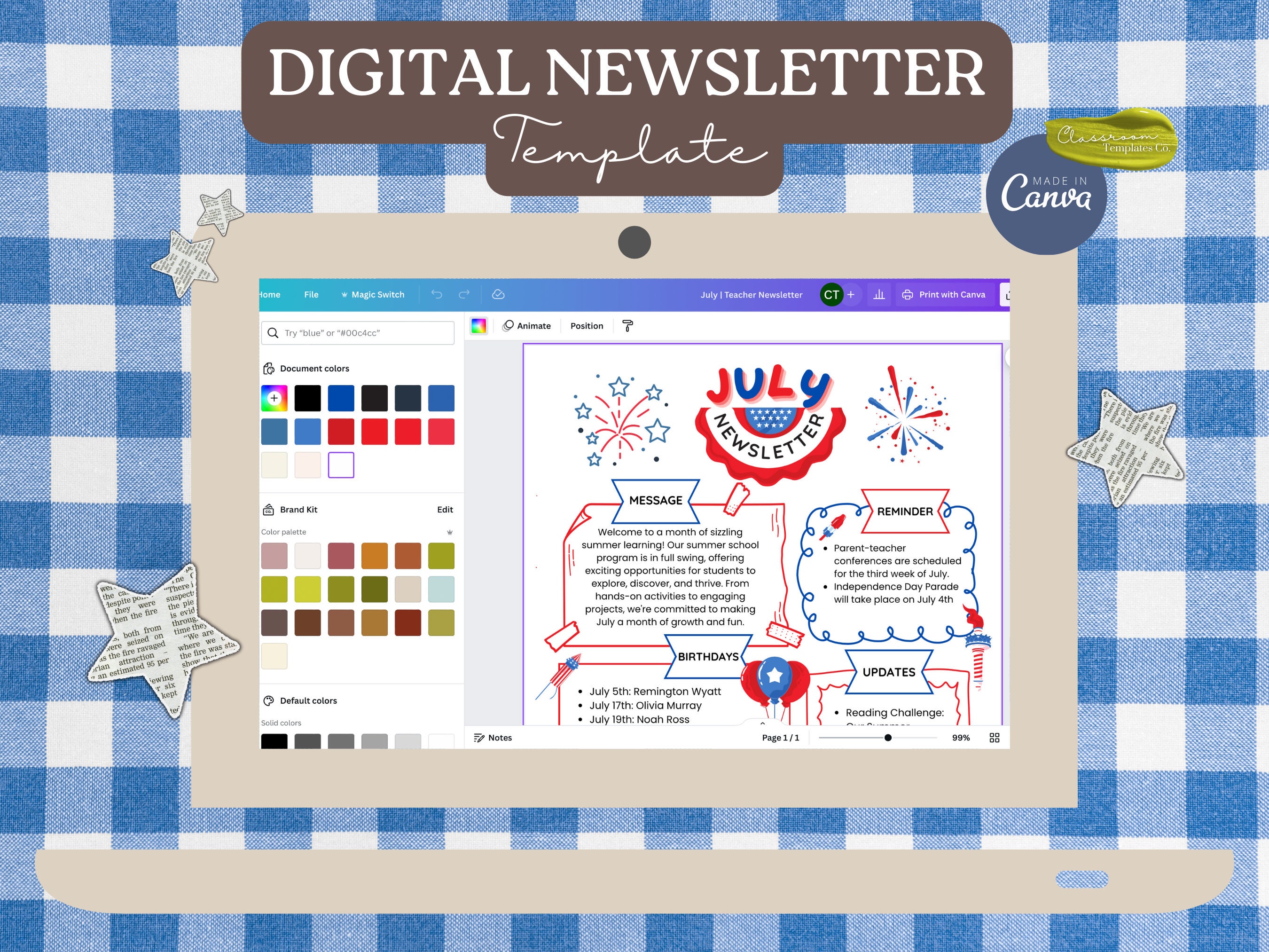 July Newsletter, July Newsletter Template, Editable Newsletter, Monthly ...