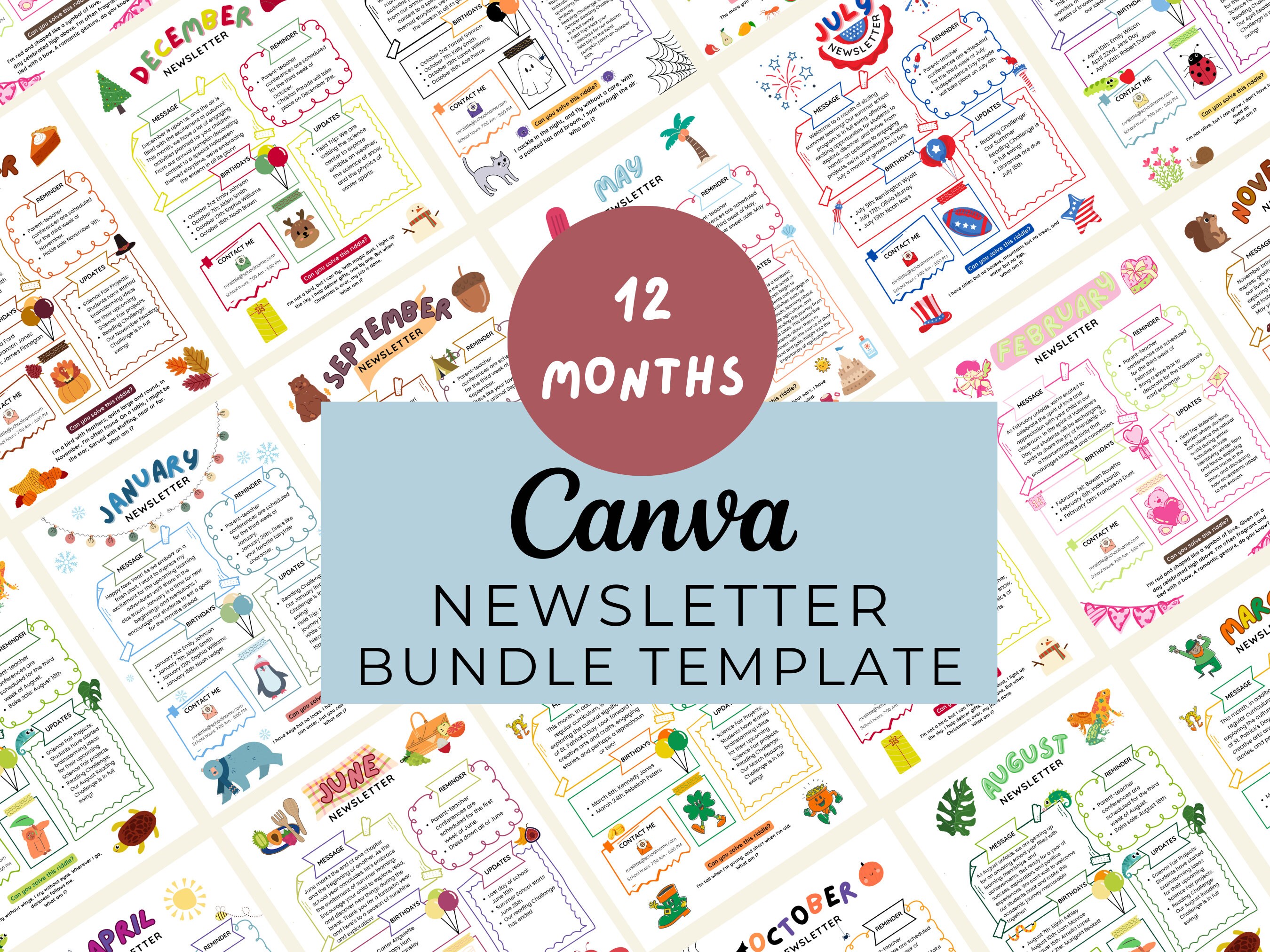 12 Month Newsletter Template Bundle, Preschool Newsletter, Weekly ...