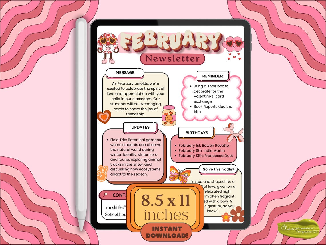 February Newsletter Template Groovy Classroom Newsletter Preschool ...