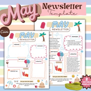 May Newsletter Template, Editable Newsletter, Monthly Newsletter ...