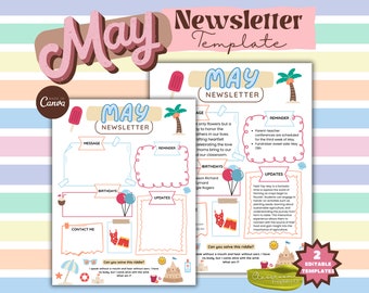 April Newsletter Template, Editable Newsletter, Monthly Newsletter ...
